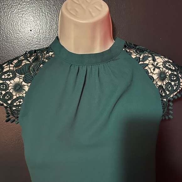 Express | Tops | Express Forest Green Lacey Blouse Size Medium | Poshmark